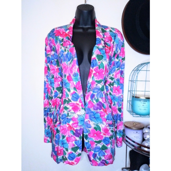 Erika | Jackets & Coats | Vintage Floral Pink Blue Blazer | Poshmark